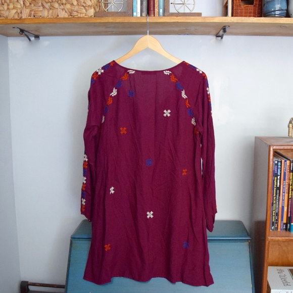 THML | Dresses | Thml Embroidered Burgundy Dress | Poshmark